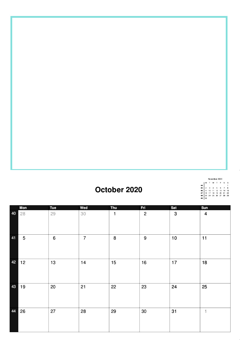 2020 A4 Calendar Template with Picture Space.