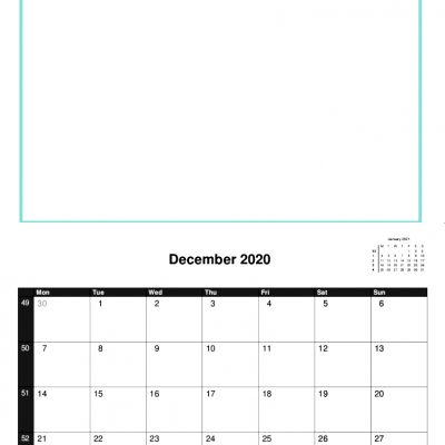 2020 A4 Calendar Template with Picture Space.