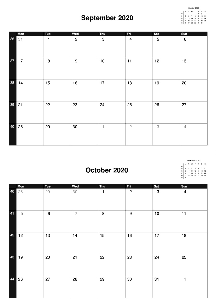 2020 A4 Calendars Double Months.
